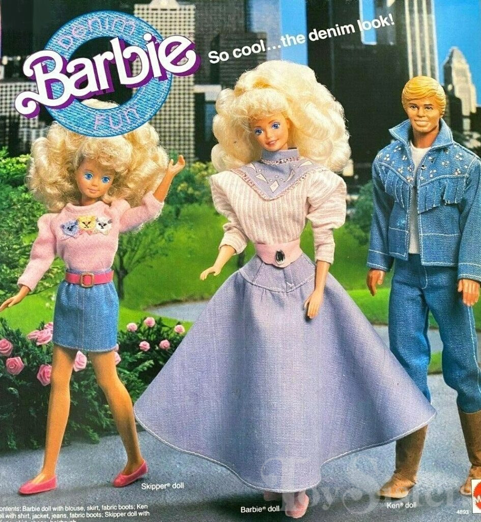 1989 Denim Fun Cool City Blues Barbie, Skipper, & Ken (#4893) - Toy Sisters