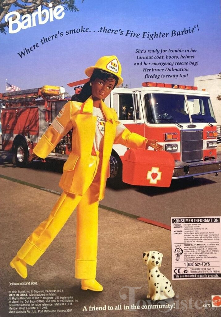 1994/1995 Career Collection Fire Fighter Barbie AA (#13472) - Toy Sisters