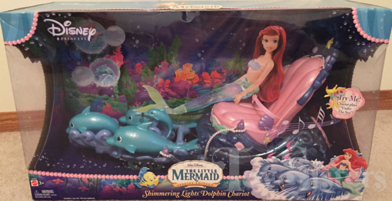 Disney Mattel Little Mermaid Shimmering Lights Dolphin Chariot - Toy ...